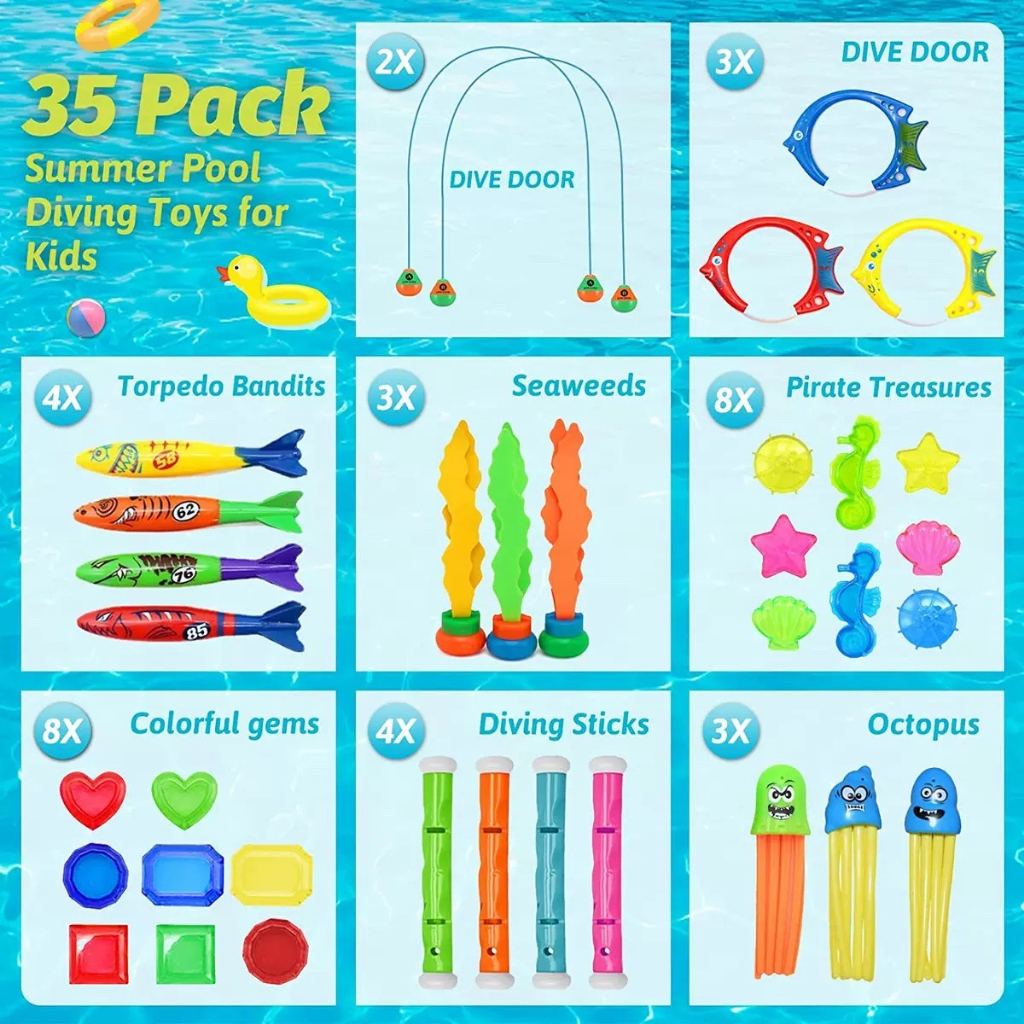 Diving Toys Swimming Pool Toys (35-Pc) Set for Kids Children Underwater ...