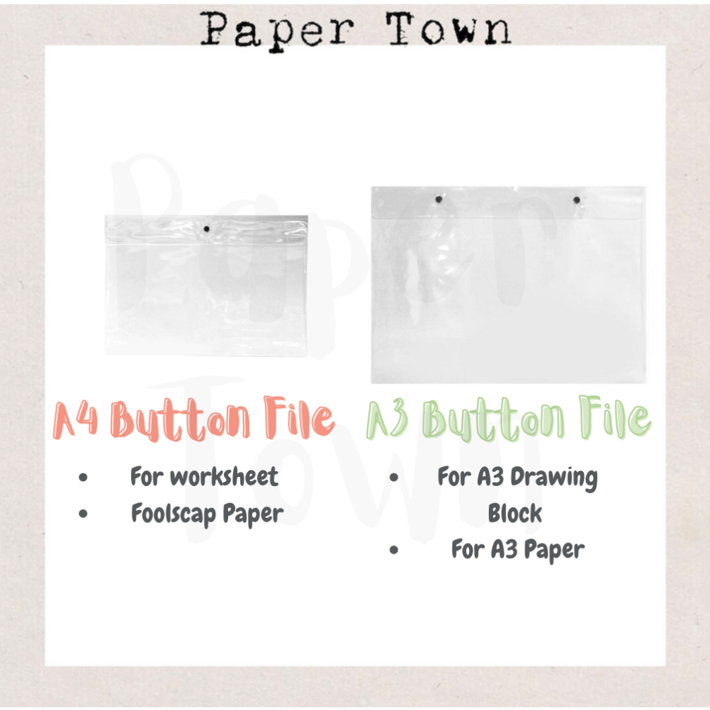 A3 Two Button Clear Plastic File / A4 One ButtonClear Plastic File/ A3 ...