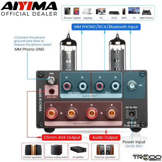 AIYIMA T5 Wireless Bluetooth Receiver/Streamer Hi-Fi Tube Integrated ...