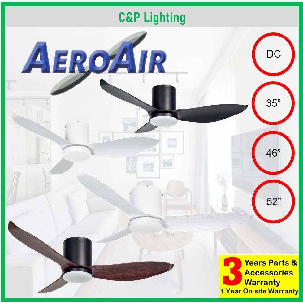 Aeroair AA335 35" / 46" / 52" 3 Blades DC Ceiling Fan with Tri-Color ...