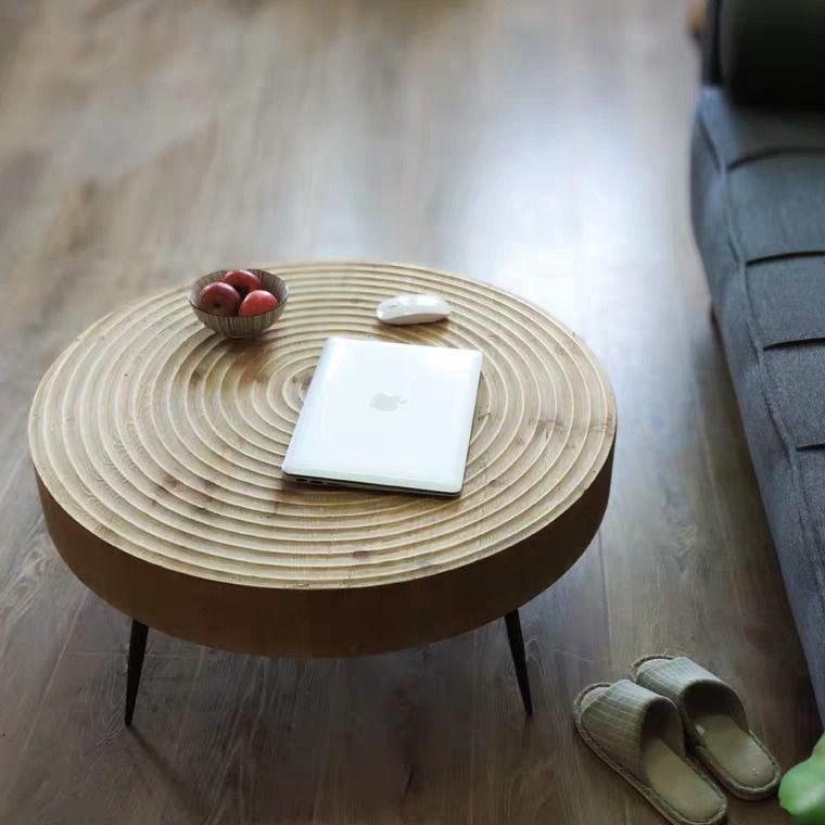 SYBIL Rustic Solid Wood Round Coffee Table | Shopee Singapore