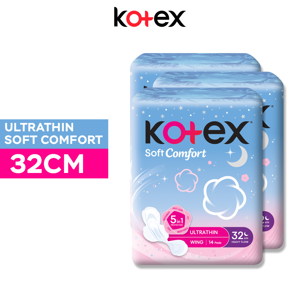 Bundle of 3 - Kotex Soft Comfort Ultrathin Wing Sanitary Pads - Heavy, 32cm, 14pcs | Shopee ...