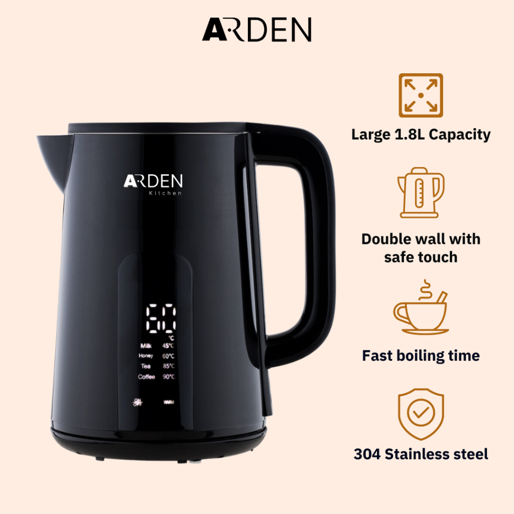 Arden Kitchen 1.7L Digitial Electric Kettle Real-Time Temperatre Screen ...