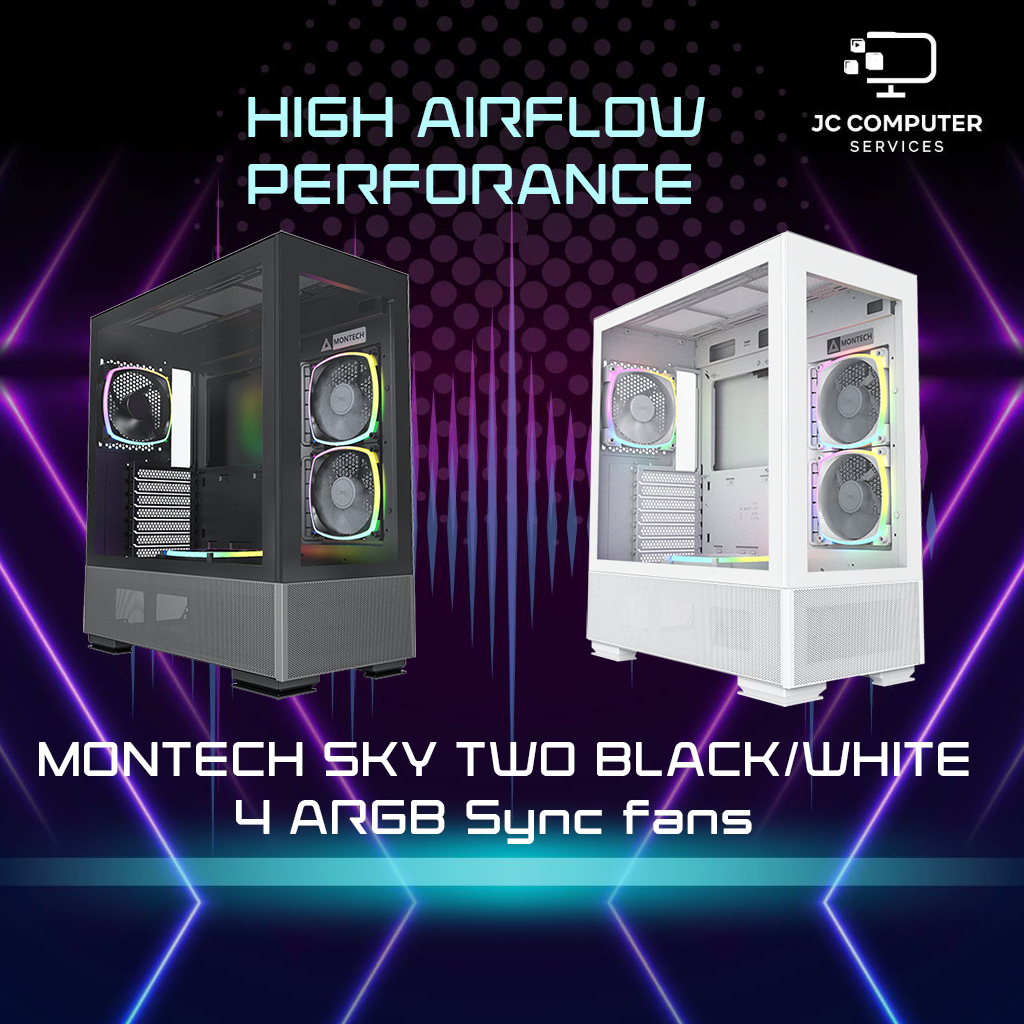 MONTECH SKY TWO BLACK WHITE 4 ARGB Sync fans PC Computer Case Chassis ...