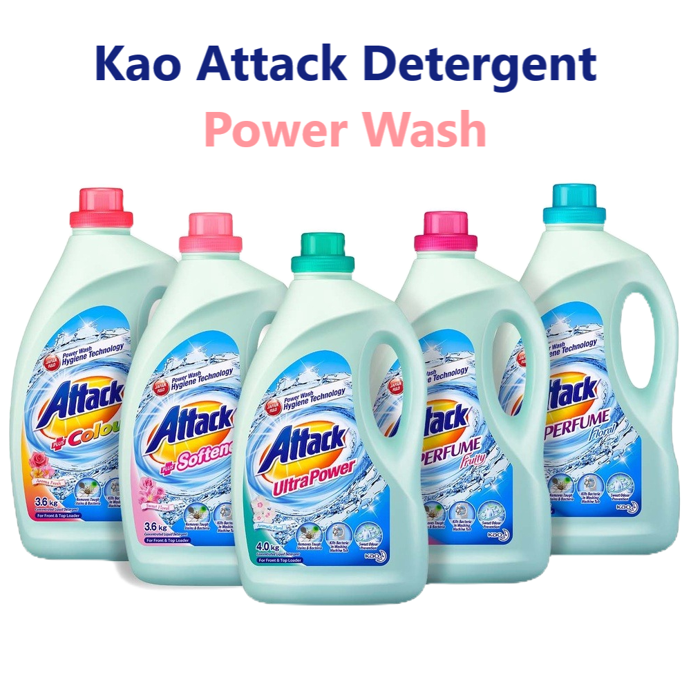 Attack Liquid Laundry Detergent - Ultra Power 4kg/Colour 3.6kg/+Softener 3.6kg/Flora 3.6kg ...