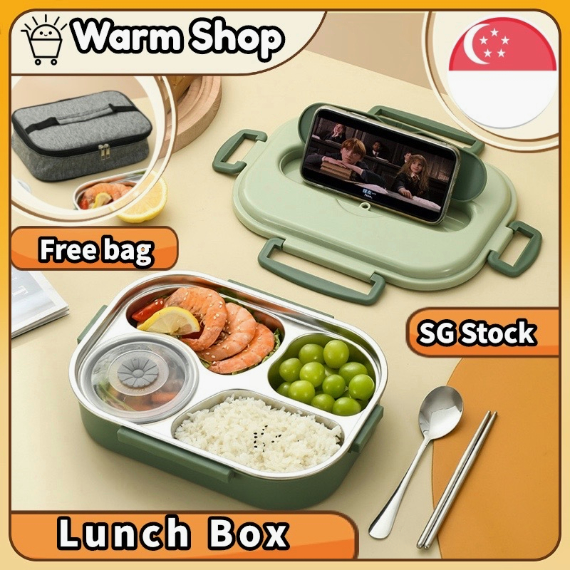 SG Stock Lunch Box 304 Stainless Steel 3&5 Layer Bento Microwave & Freeze Safe Dinnerware set ...