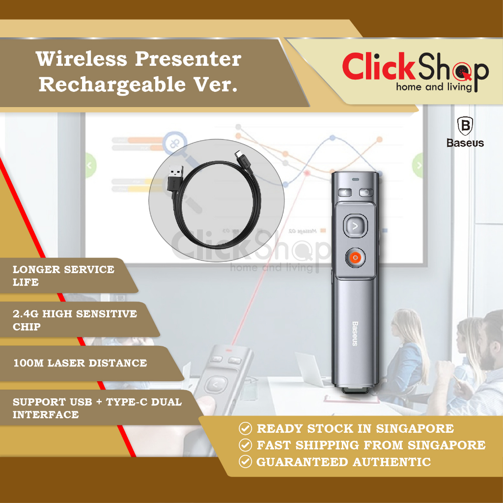 BASEUS Orange Dot Wireless Presenter Rechargeable Laser Pointer 2.4GHz ...