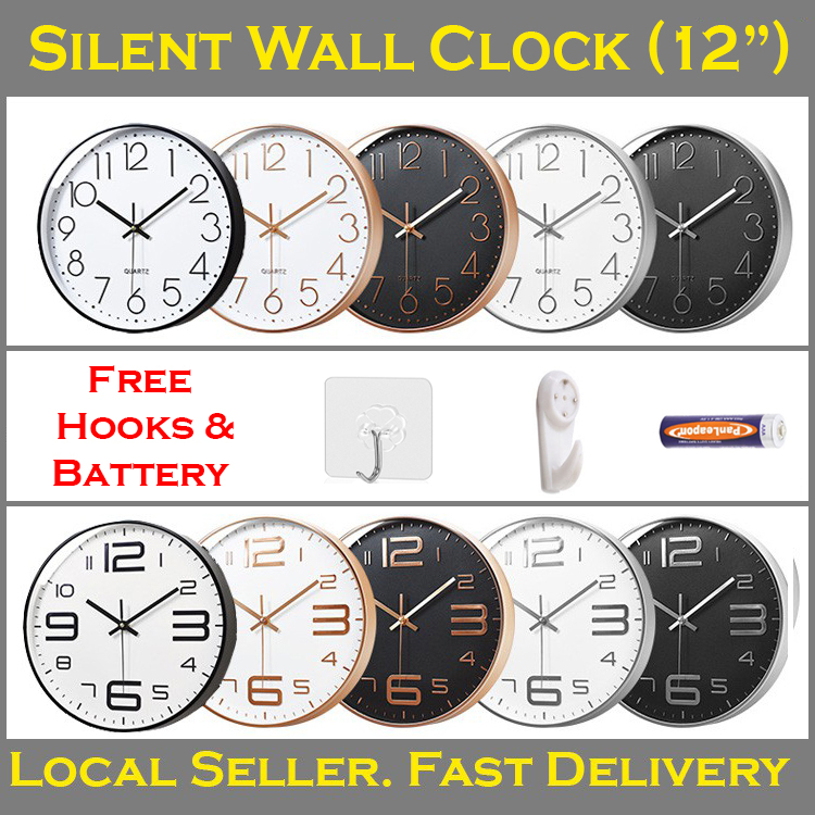 (SG STOCK) Quartz Silent Wall Clock for Living Room Home Office with ...