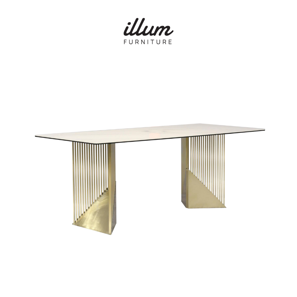 illum Hampstead Dining Table Gold Plated Steel Legs Modern Design | Shopee Singapore