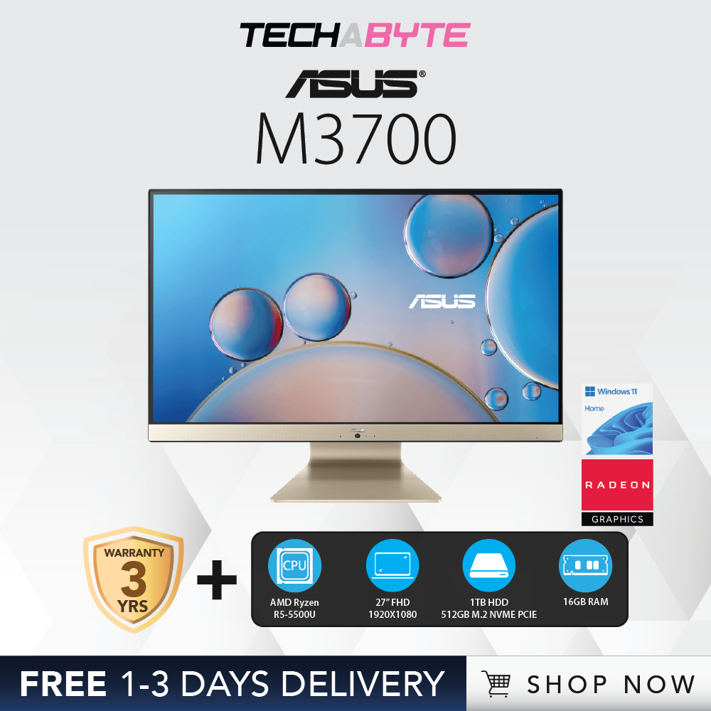 ASUS M3700 | 27" FHD | R5-5500U | 16GB DDR4 | 1TB+512SSD | Wifi 6 | Win11 All-In-One Desktop ...