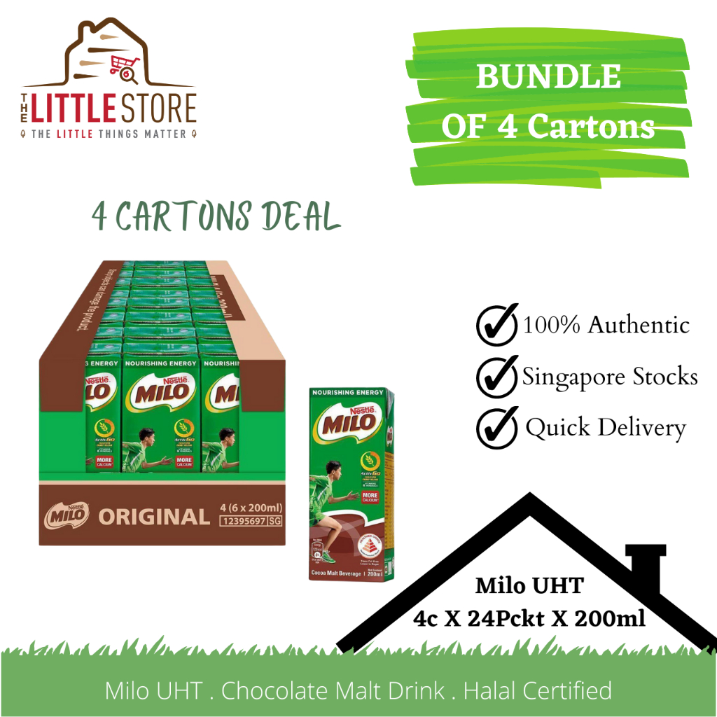[Bundle of 4 Cartons] Milo UHT Chocolate Malt Drink 200ML - Singapore ...