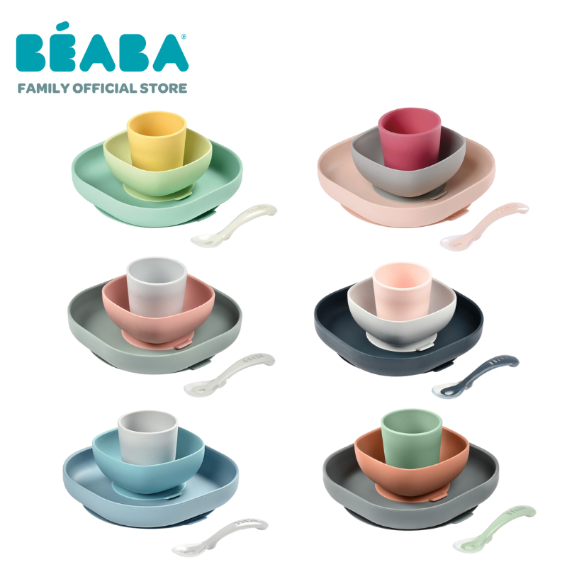 Beaba Silicone Suction Meal Set 4 pcs - Night Blue | Eucalyptus | Blue ...