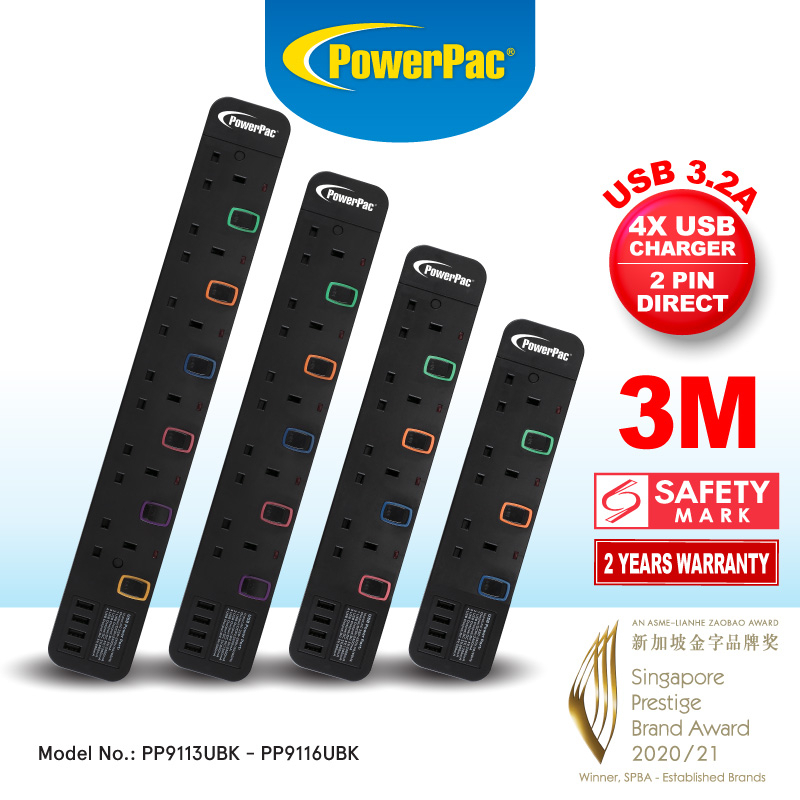 PowerPac Power Extension Socket Extension Cord, Power Cord 3/4/5/6 way ...