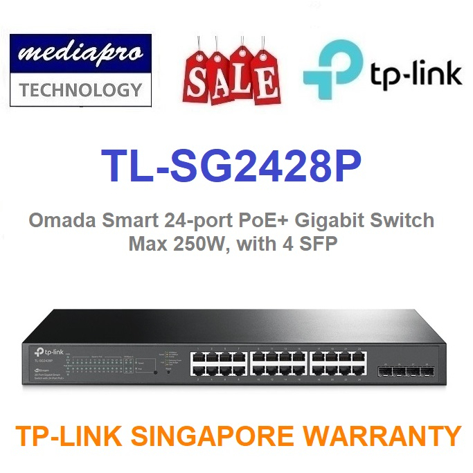 TP-LINK TL-SG2428P Omada Smart 24-Port Gigabit P0E+ 250W Switch & 4 SFP ...