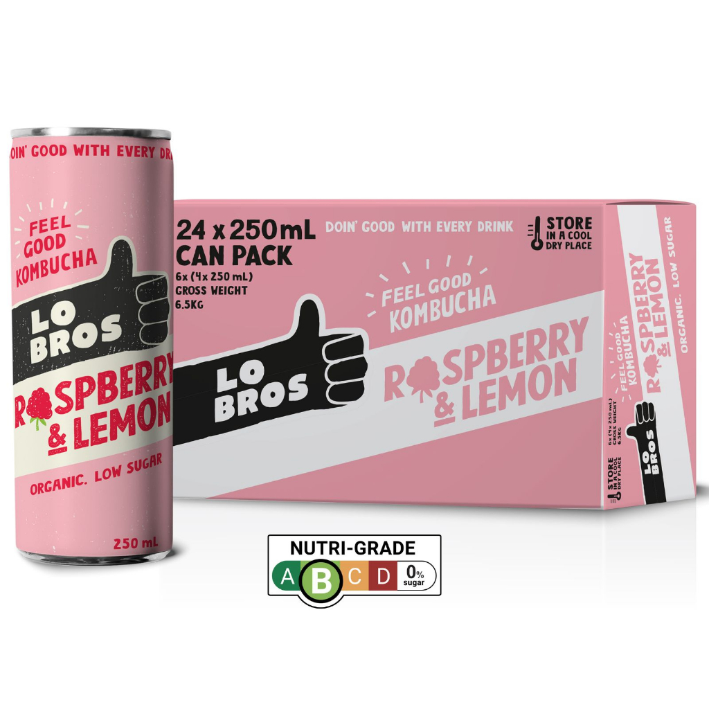 Lo Bros Organic Raspberry & Lemon Kombucha - 24 x 250ml | Shopee Singapore