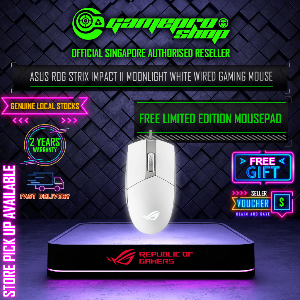 [Free Gift] ASUS ROG Strix Impact II Moonlight White Wired Gaming Mouse ...