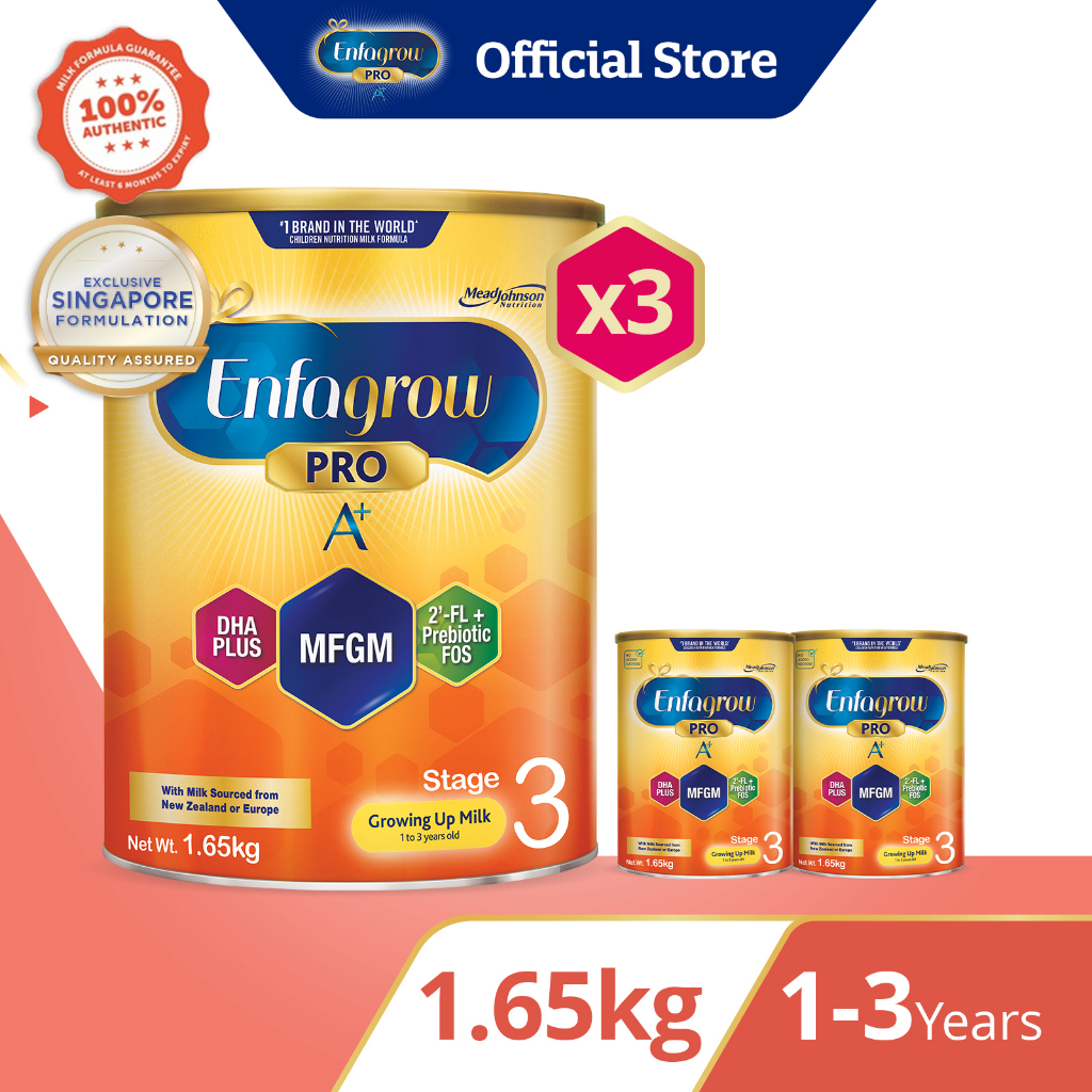 [Bundle of 3] Enfagrow Pro A+ Stage 3 Milk Powder Formula for Children DHA+ (1-3Y) 1.65kg ...