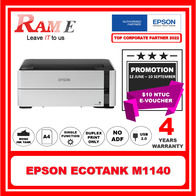 Epson EcoTank Monochrome M1140 Ink Tank Printer | Shopee Singapore