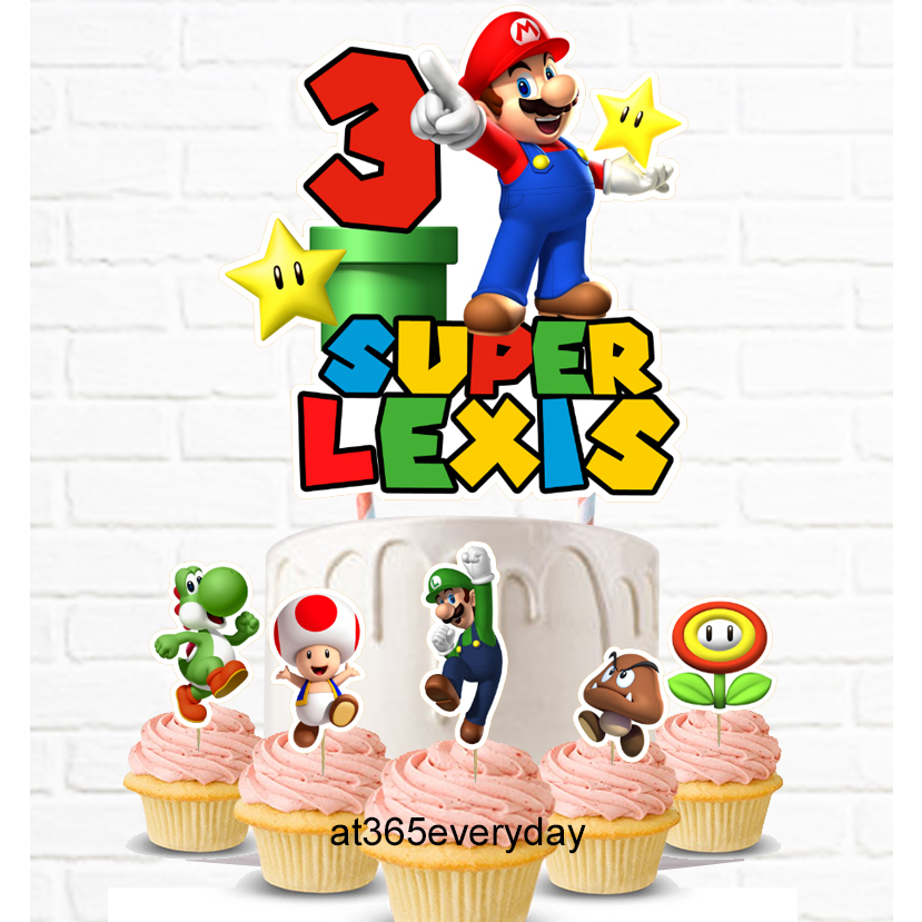 [SG SELLER] Custom Mario, Luigi Cake Topper Birthday Party Cupcake ...
