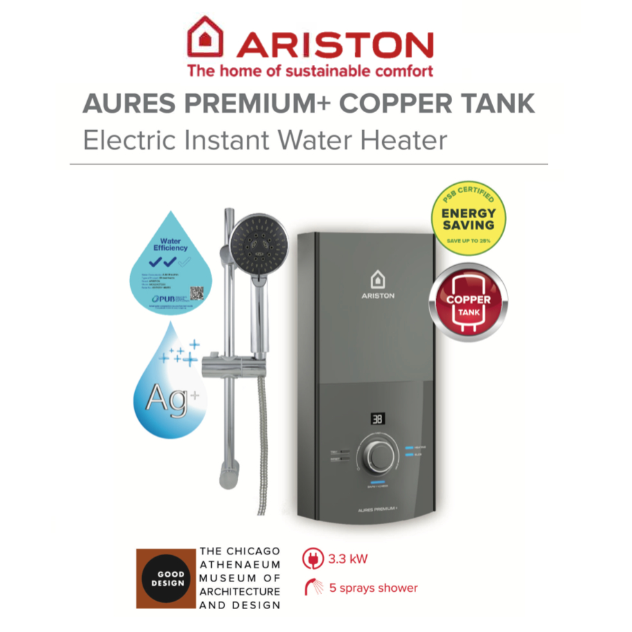 Ariston Aures Premium+ Instant Water Heater With Copper Tank | Shopee ...