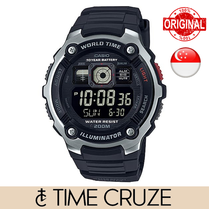 [Time Cruze] Casio AE-2000 Illuminator World Time Digital Negative Display Sports Men Watch AE ...