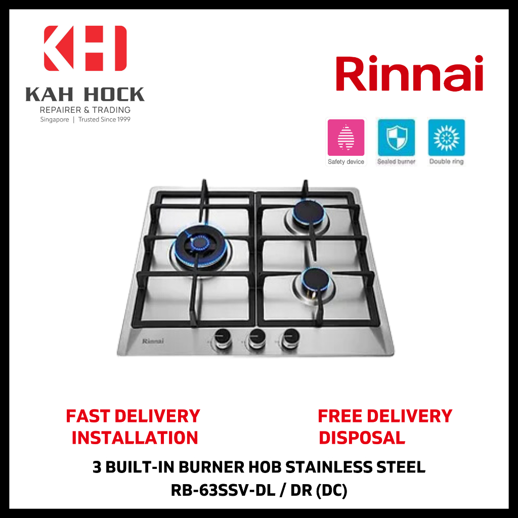 RINNAI RB-63SSV-DR/DL (DC) 3 BURNER BUILT-IN HOB - 2 YEARS WARRANTY ...