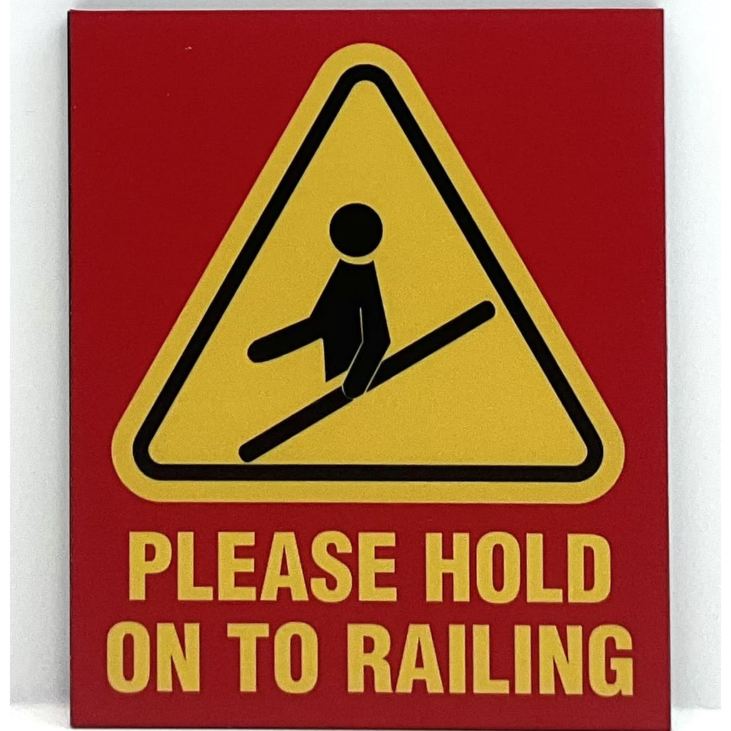 PLEASE HOLD ON TO RAILING SIGNAGE ( 80mm x 100mm ) | Shopee Singapore