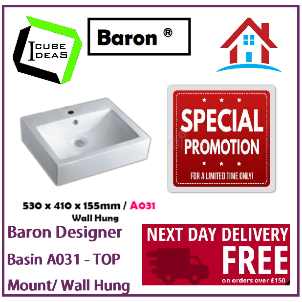 Baron Designer Basin A031 - TOP Mount/ Wall Hung | EXPRESS FREE ...