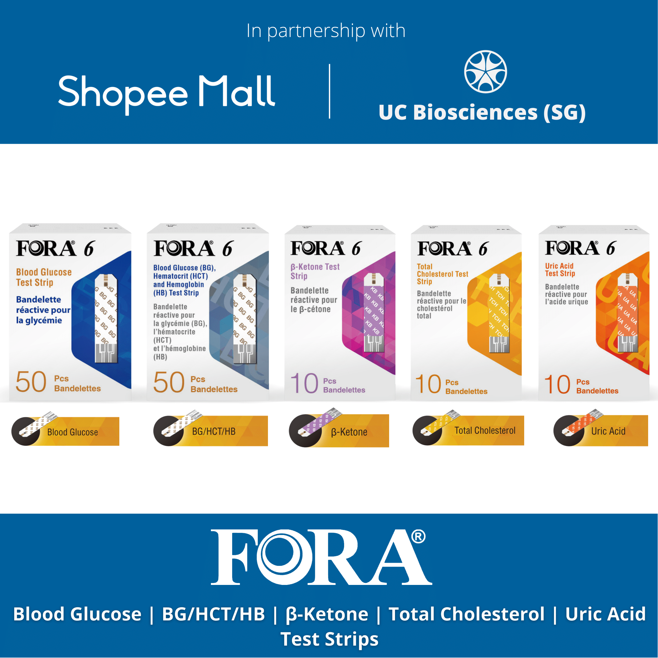 FORA® 6 Connect Test Strips (Total Cholesterol/Urid Acid/Blood Glucose ...