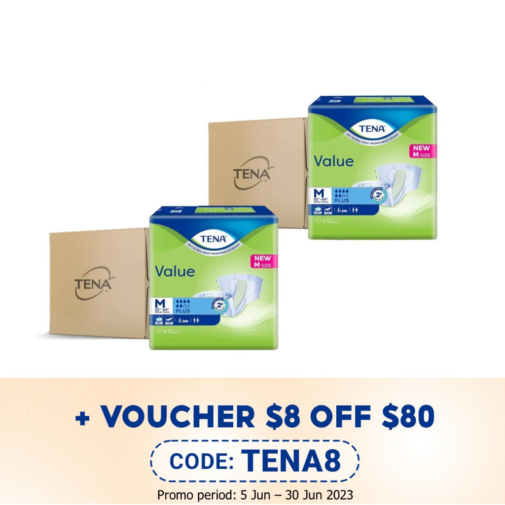 [Bundle of 2] TENA Value, Carton of 8 packs (M 12pc/pack) | Shopee ...