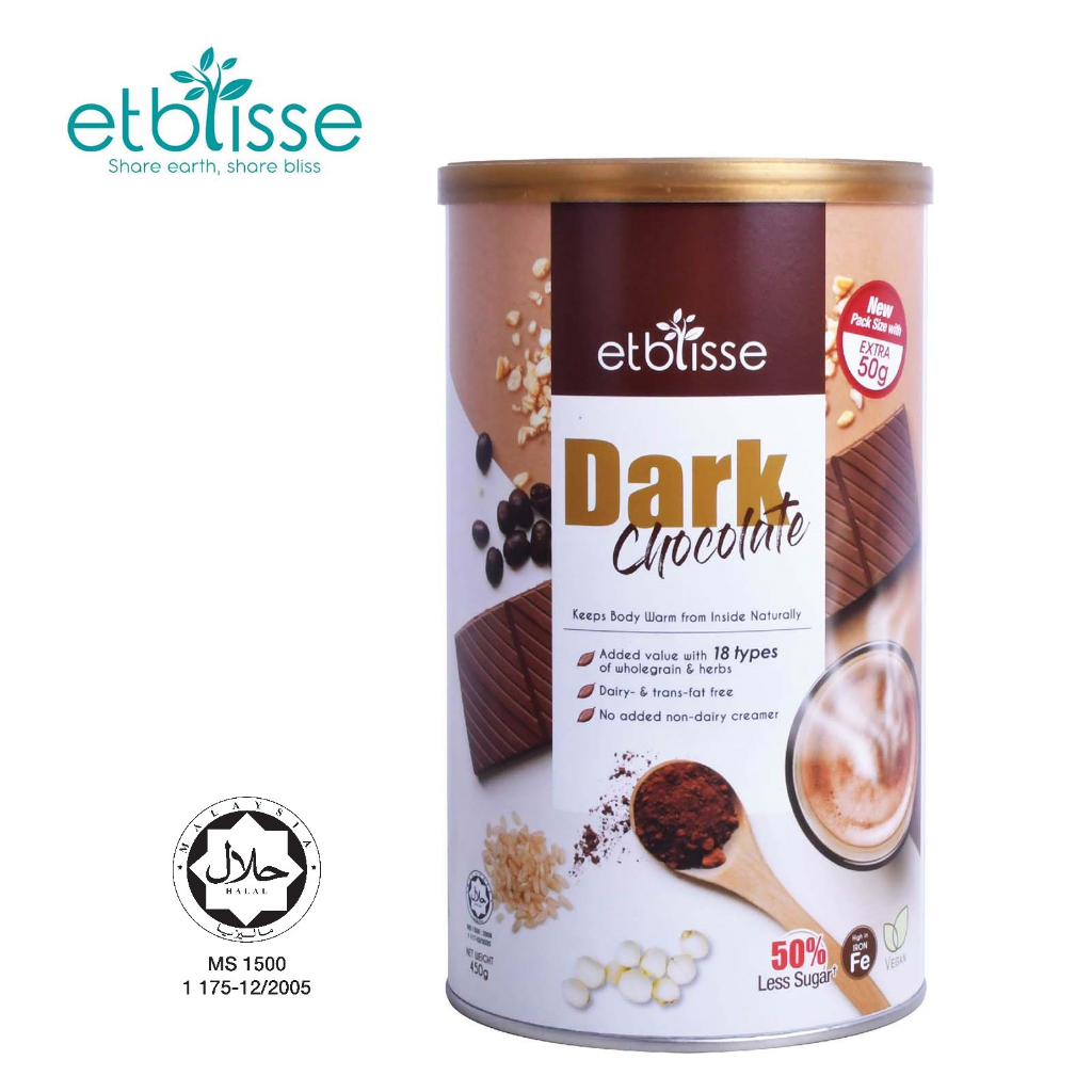 Etblisse Dark Chocolate 450g [Premium Cocoa/ Halal Certified/Organic ...