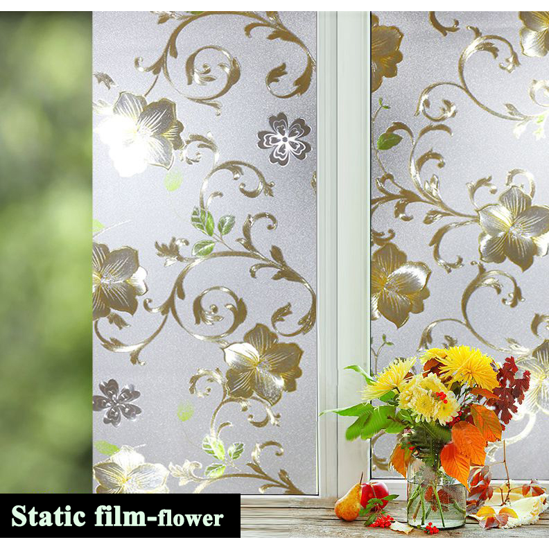 New 60*100cm/200cm Adhesive Green Leaves Privacy Glass Frosted Window ...