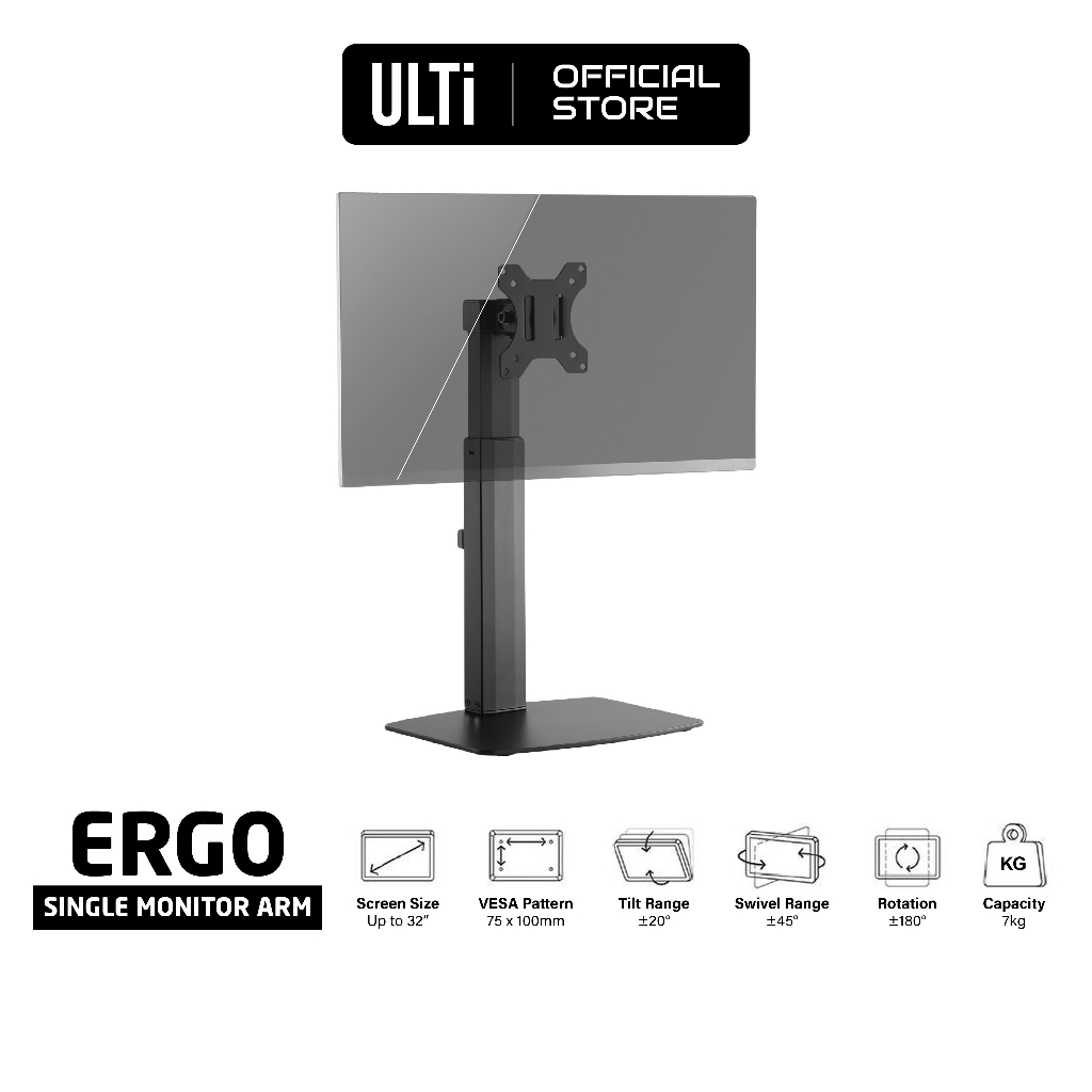 ULTi Ergo Free Standing Monitor Mount Desk Stand, Spring Height ...