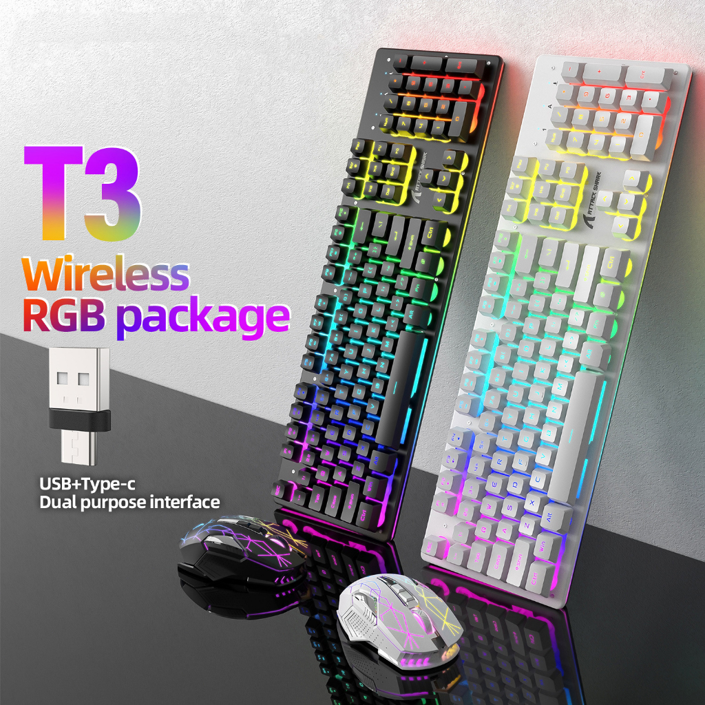 【SG】Wireless Gaming Keyboard and with Mouse Mechanical Feel Rainbow RGB ...