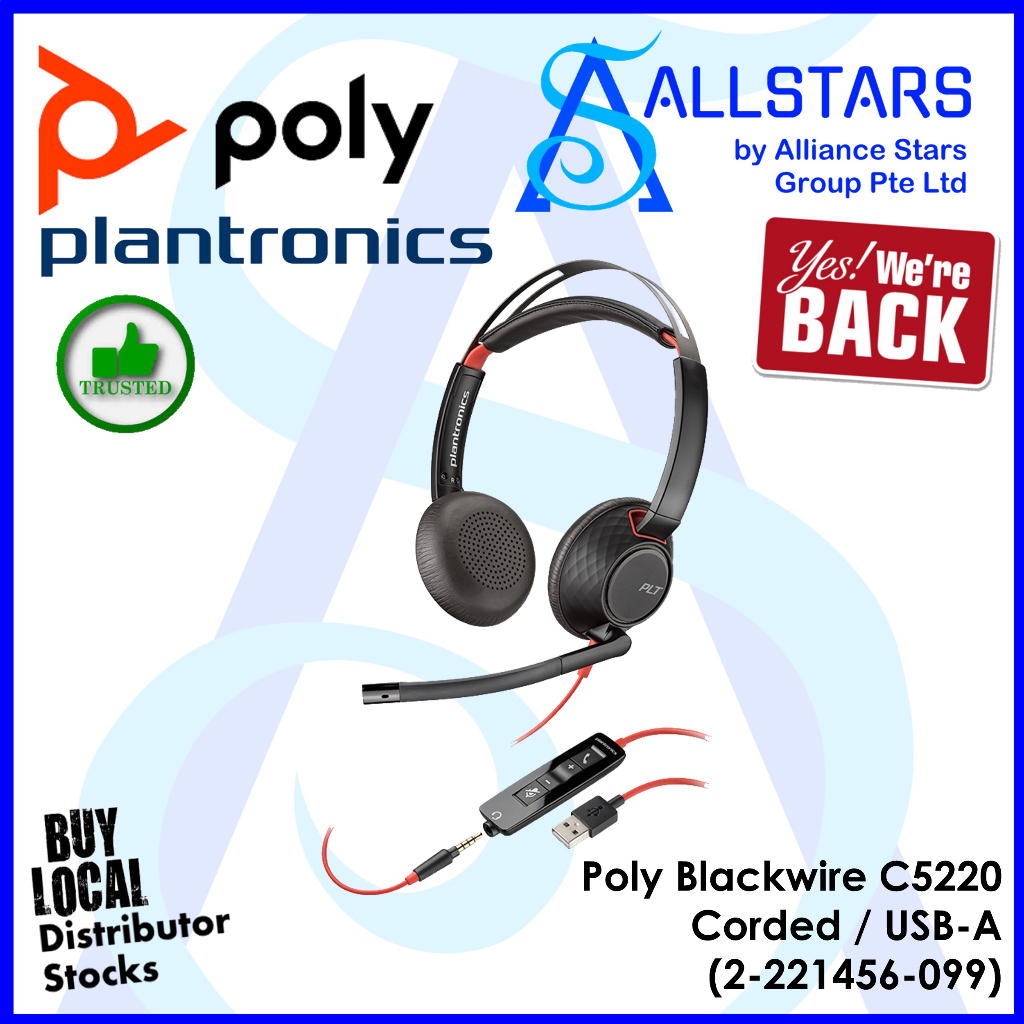 (ALLSTARS) Poly Blackwire 5220 Stereo USB-C Headset +3.5mm Plug +USB-C ...