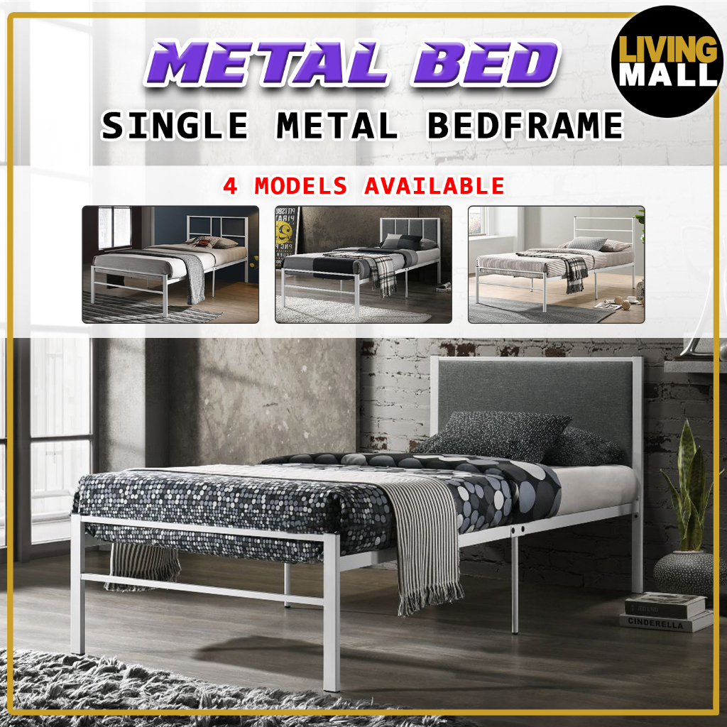 Living Mall Metal Single Bed Frame in White - Upholstered Headboard - 4 ...