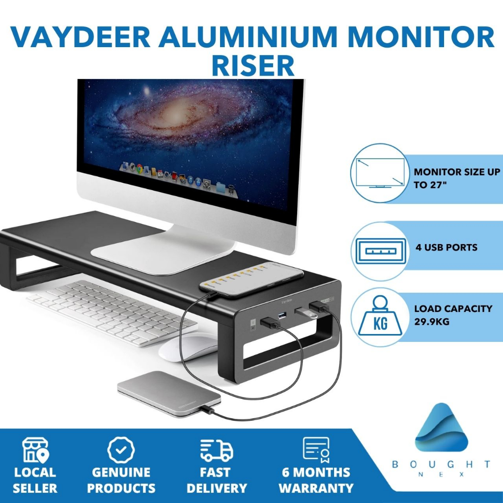 VAYDEER Aluminum Wireless Charging USB 3.0 Monitor Riser Stand Computer ...