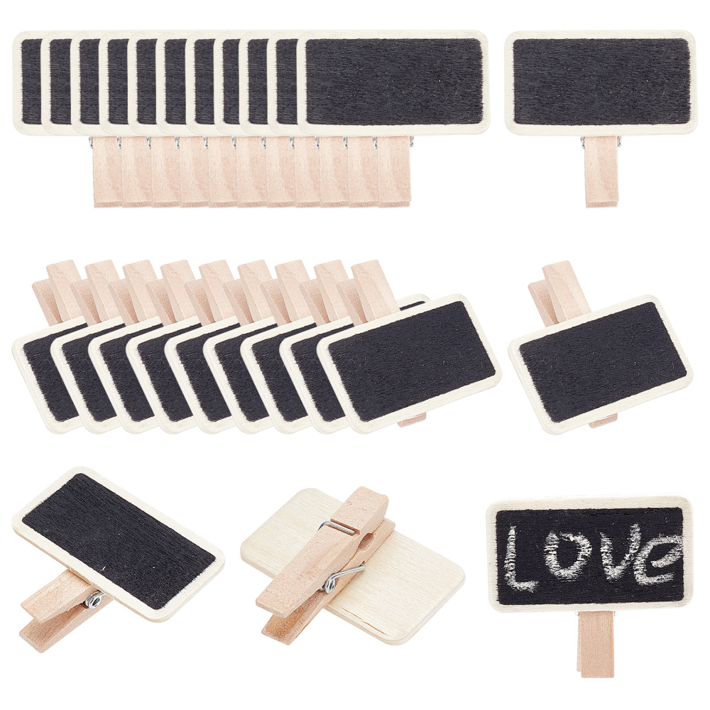 15pcs Mini Wood Chalkboard Clips Rectangle Wooden Message Board Tag ...