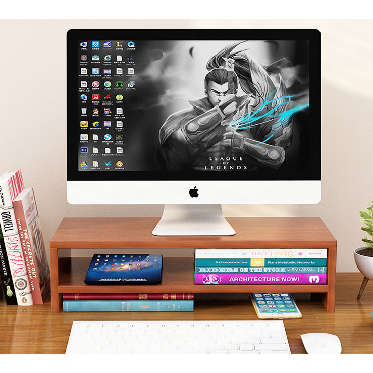 Wooden Monitor Stand with Storage Rack | Shopee Singapore