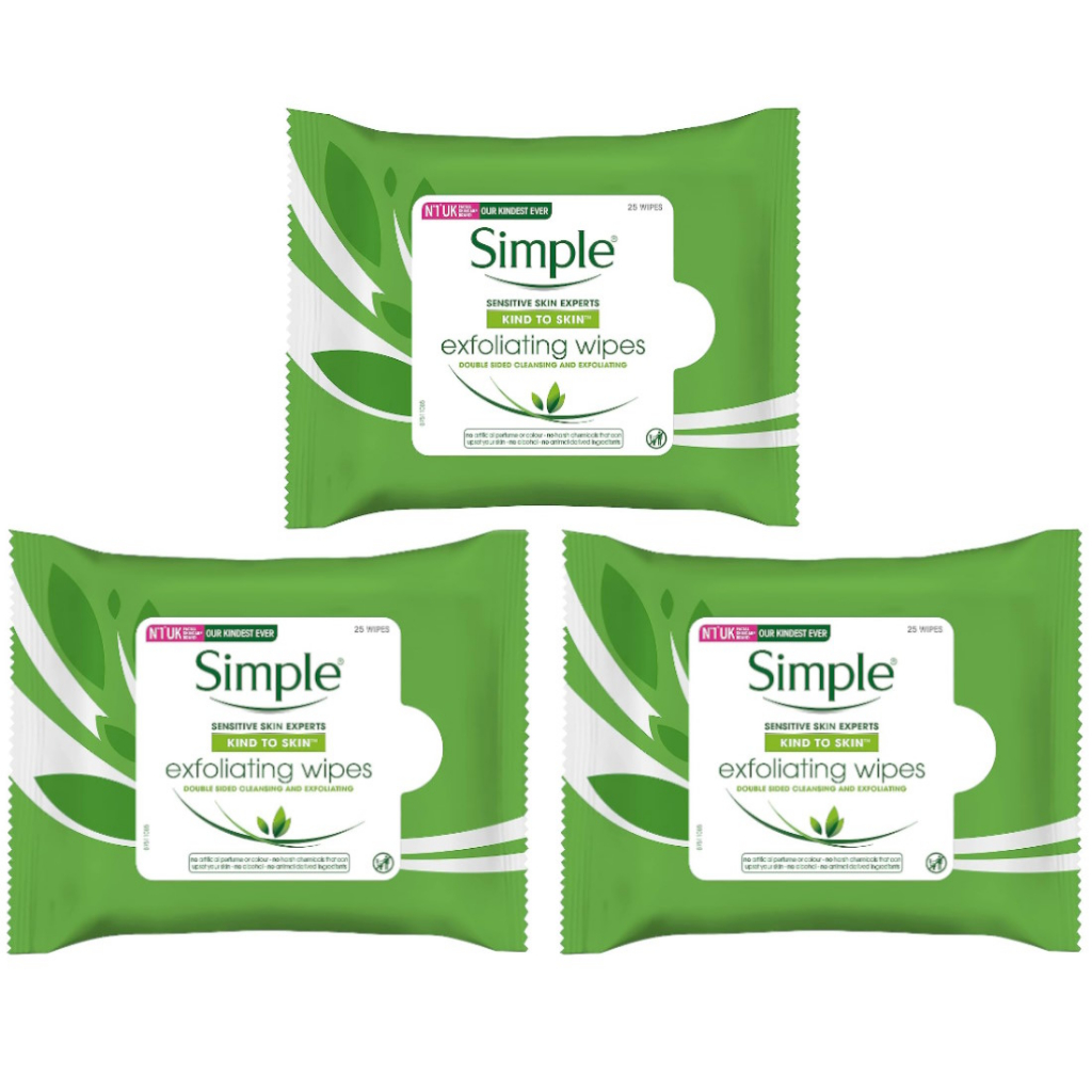 (BUNDLE OF 3) SIMPLE KIND TO SKIN EXFOLIATING CLEANSING FACIAL WIPES 25 ...