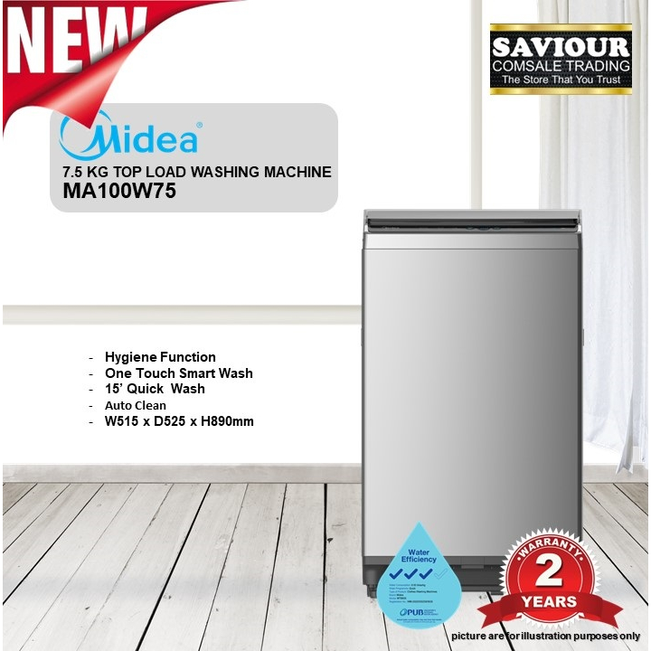 Midea MA100W75 - 7.5Kg Top Load Washer (Grey) - 2 Years Warranty ...