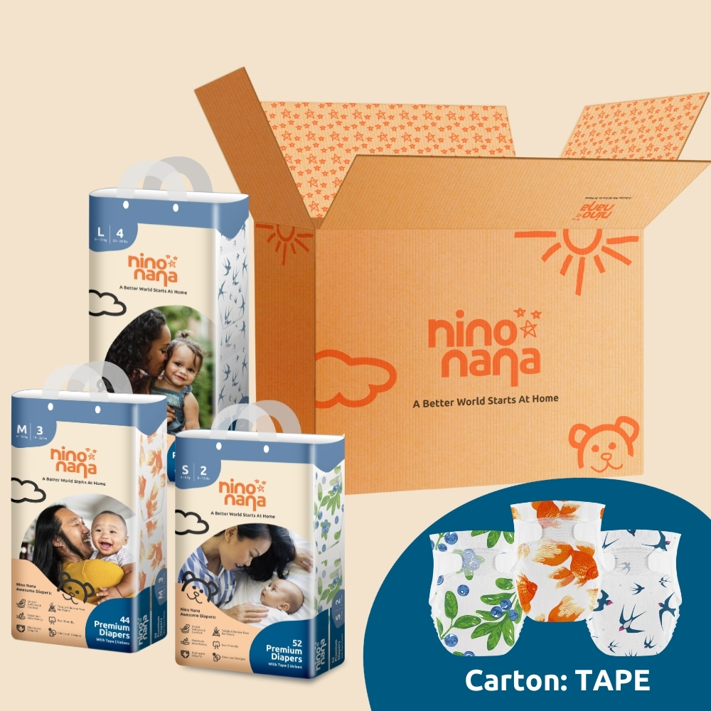 Nino Nana Carton Tape Diapers NB (up to 4 kg) | S (4-6 kg) | M (6-10 kg ...