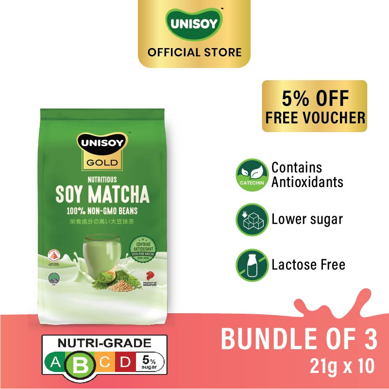 Bundle 3 UNISOY GOLD Nutritious Soy Matcha 21g x 10 sachet | Shopee ...