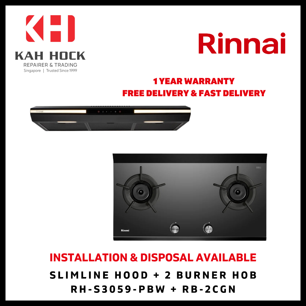 RINNAI RH-S3059-PBW SLIMLINE HOOD + RB-2CGN 2 BURNER BUILT IN HOB *BUNDLE DEAL + 2 YEAR WARRANTY ...