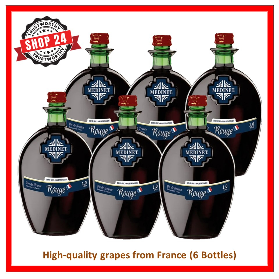 Shop24 Medinet Rouge Red wine from France 1000ml(6 Bottles) Good ...