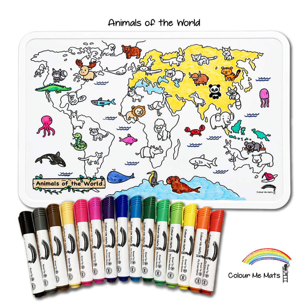 Colour Me Mats - Animals of the World - Reusable Silicone Colouring ...