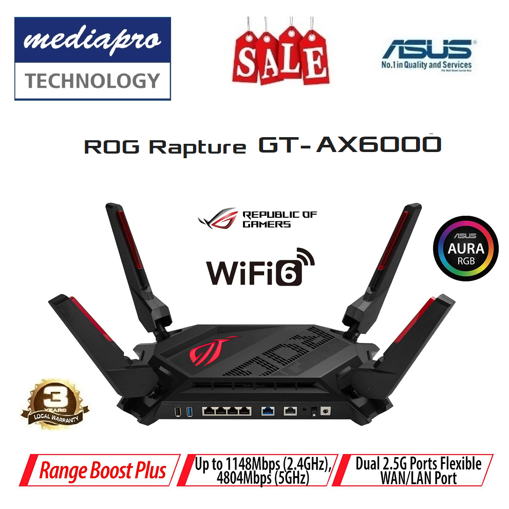 ASUS ROG Rapture GT-AX6000 Dual-Band WiFi 6 Gaming Router, Dual 2.5G ...