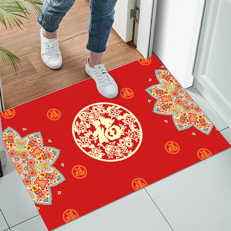 🔥SG STOCK🔥 Red Festive Floor Mats, Beautiful Style Washable Non-Slip ...