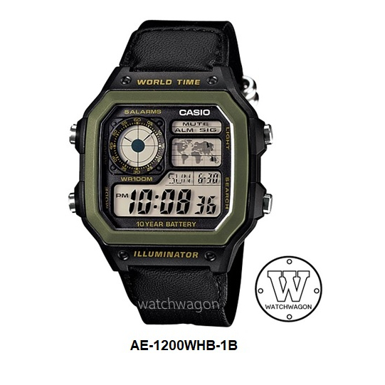 Casio “ Royale “ AE-1200WHB-1B Green Bezel Black Casing Black Nylon ...