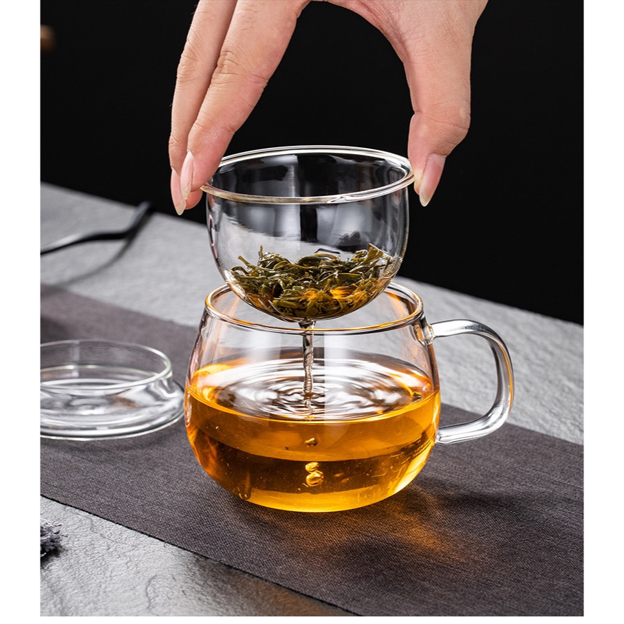 SG Stock 3 in 1 Tea Cup Set With Infuser Lids Heat Resistant ...